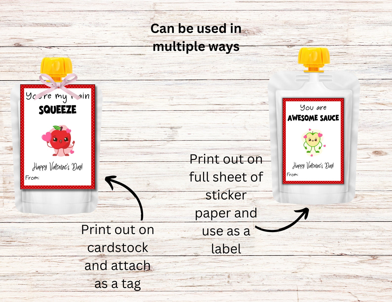 Applesauce Valentines, Classroom Valentine Gift Tags, Printable ...