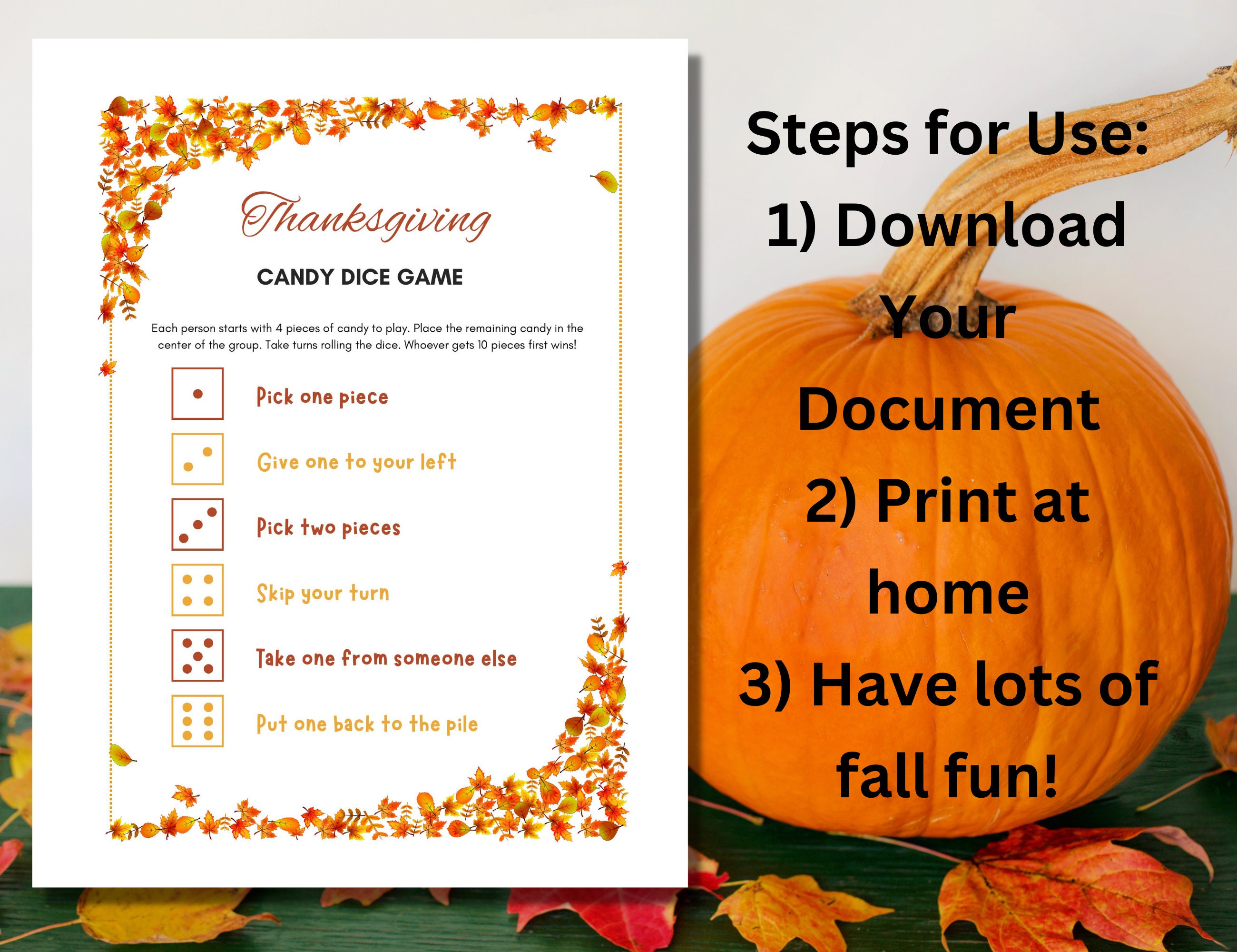 Thanksgiving Candy Dice Game Printable, Instant Download Fall Game ...