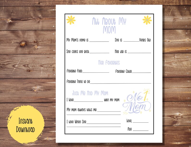 All About My Mom Printable Fill in the Blank All About Mom - Etsy