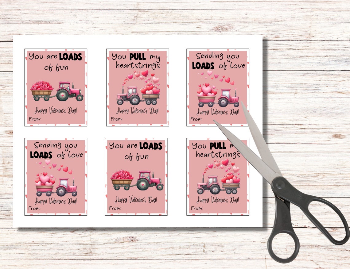 Tractor Valentines, Pink Tractor Farm Valentines, Printable Valentines ...