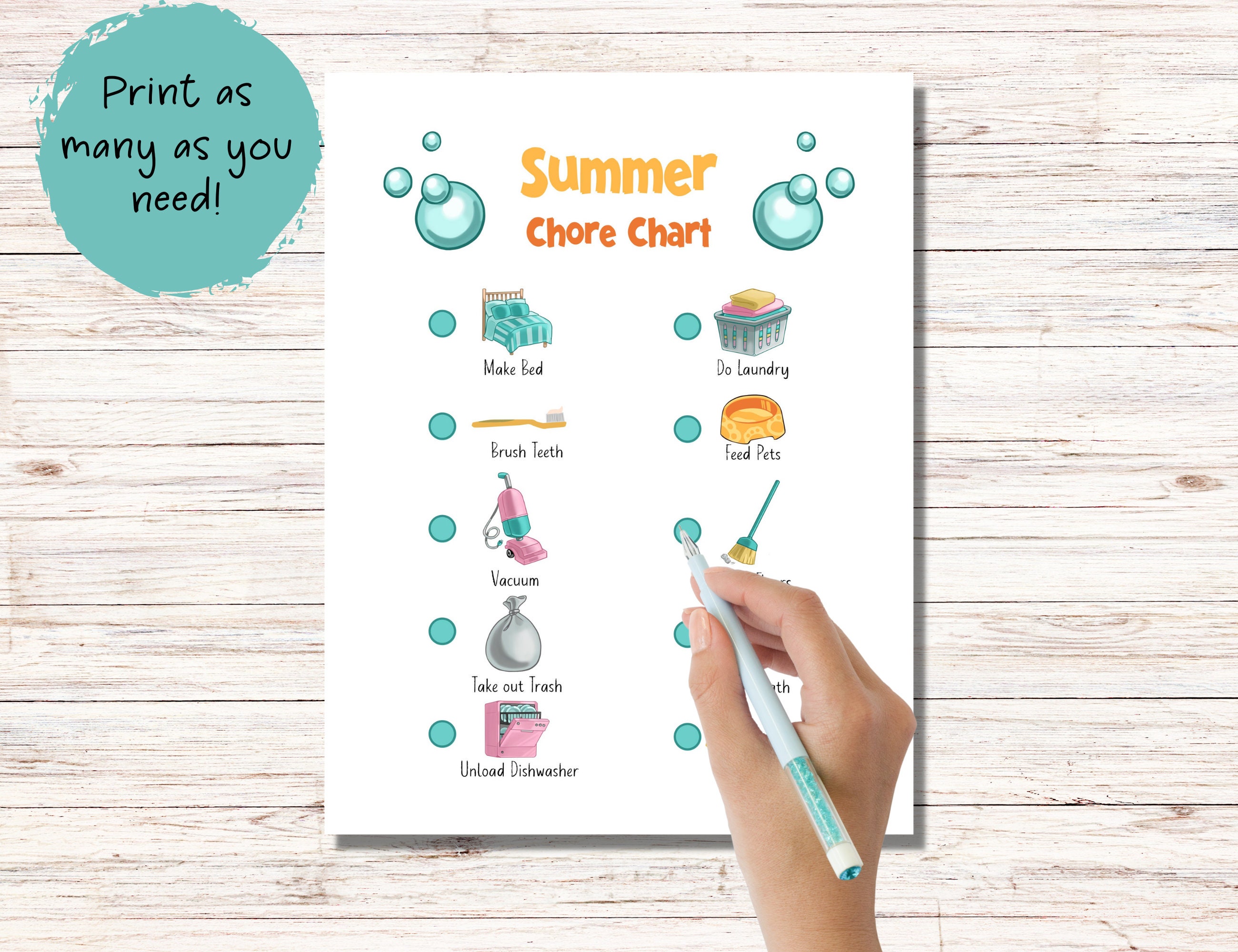 Summer Chore Chart With Pictures, Kids Chore Chart for Summer ...