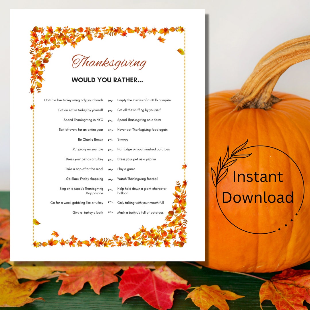 Thanksgiving Would You Rather Game, Printable Thanksgiving Game for ...
