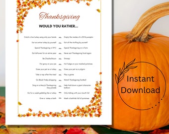 Thanksgiving Would You Rather Game, Printable Thanksgiving This or That ...