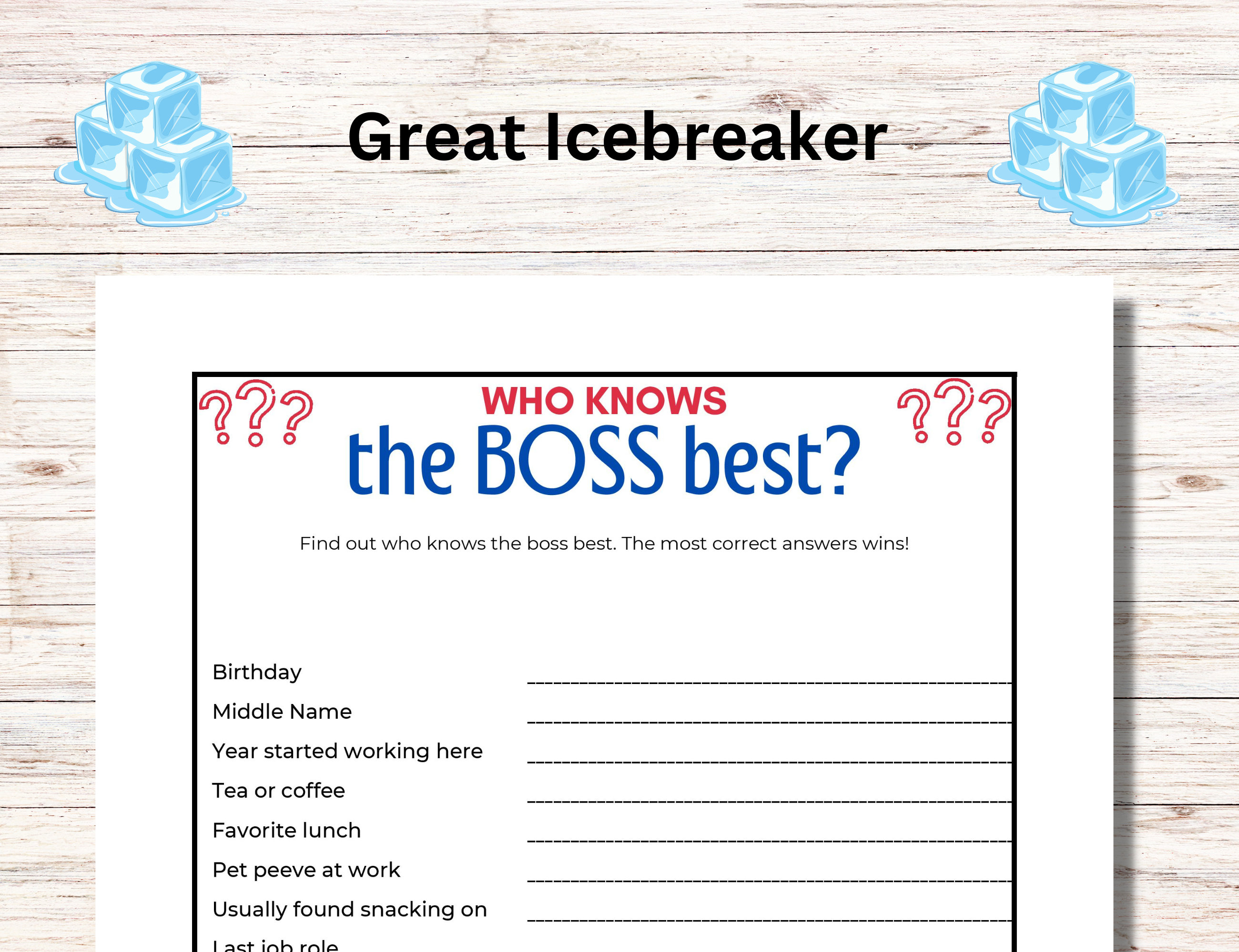 Office Party Games Bundle, Staff Meeting Games, Who Knows the Boss Best ...