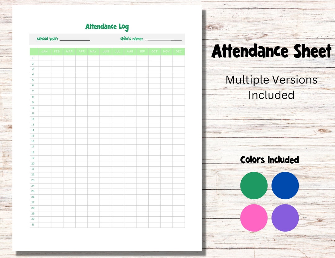 Attendance Sheet Homeschool Attendance Tracker Homeschool - Etsy