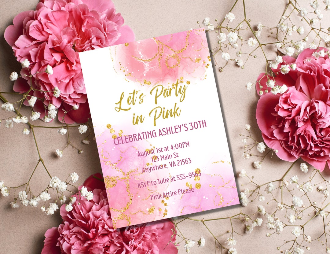 Let's Party in Pink Birthday Invitation, Shades of Pink Birthday ...