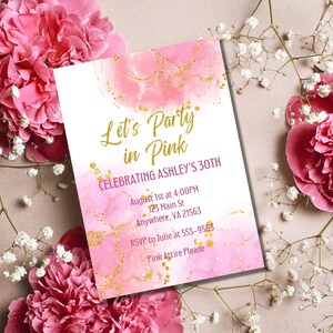 Let's Party in Pink Birthday Invitation, Shades of Pink Birthday ...
