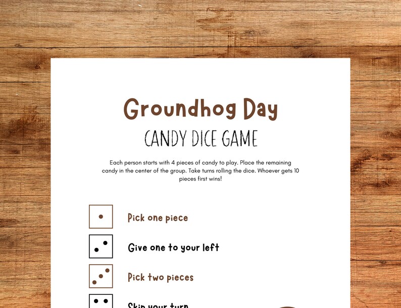 Groundhog Day Candy Dice Game, Groundhog Day Game, Groundhog Day ...