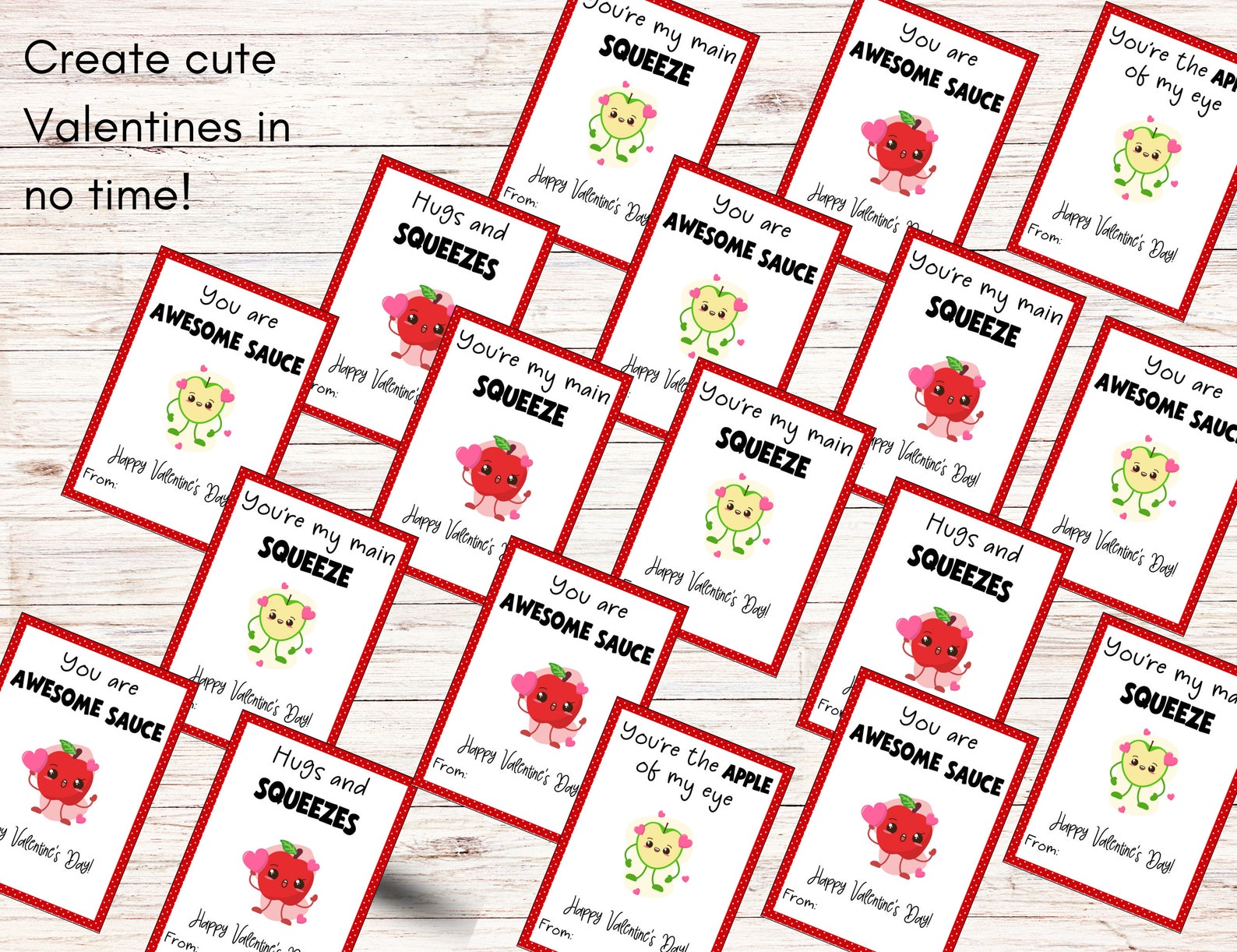 Applesauce Valentines, Classroom Valentine Gift Tags, Printable ...