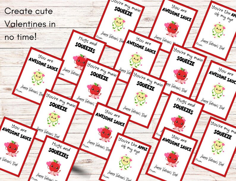 Applesauce Valentines, Classroom Valentine Gift Tags, Printable ...