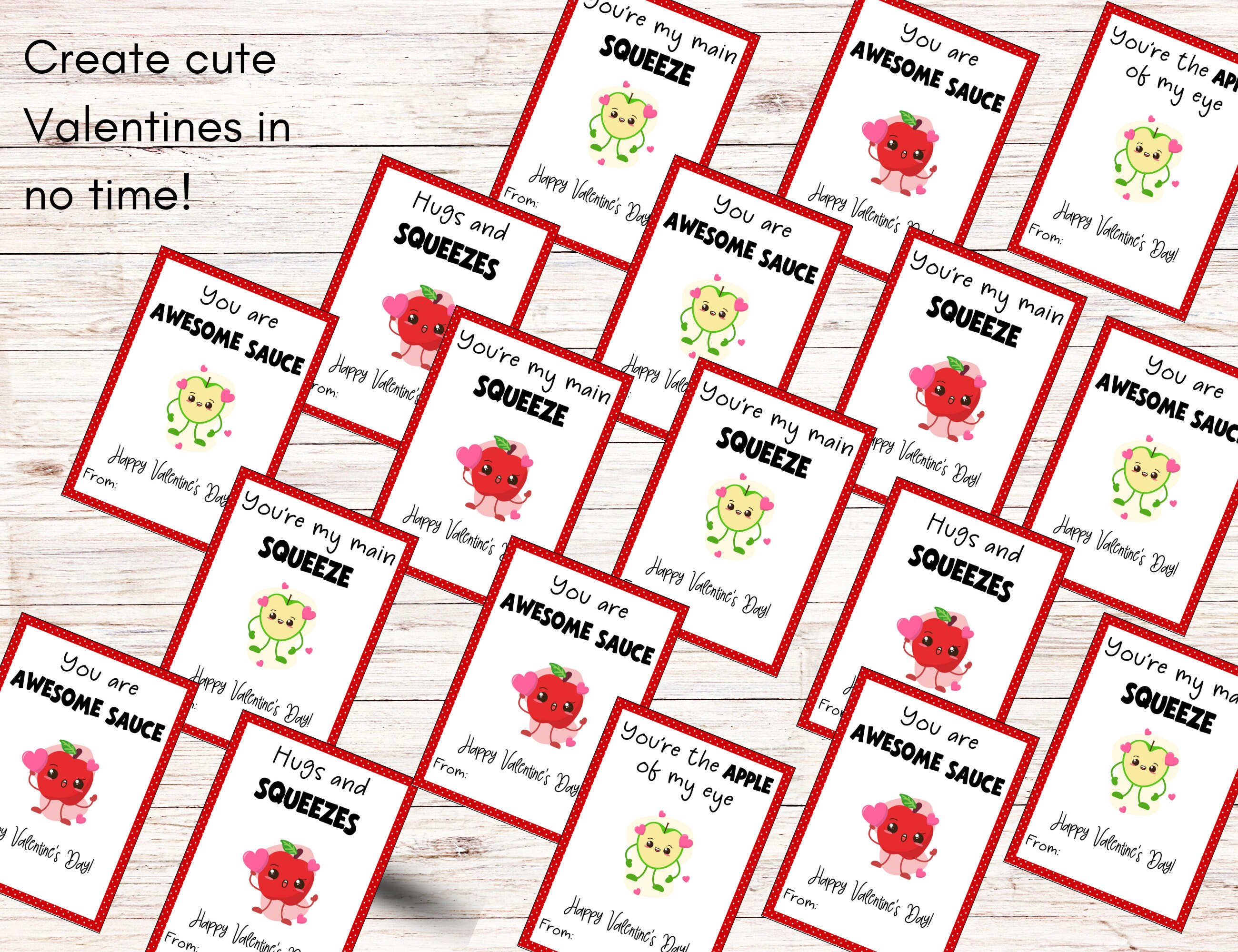 Applesauce Valentines, Classroom Valentine Gift Tags, Printable ...
