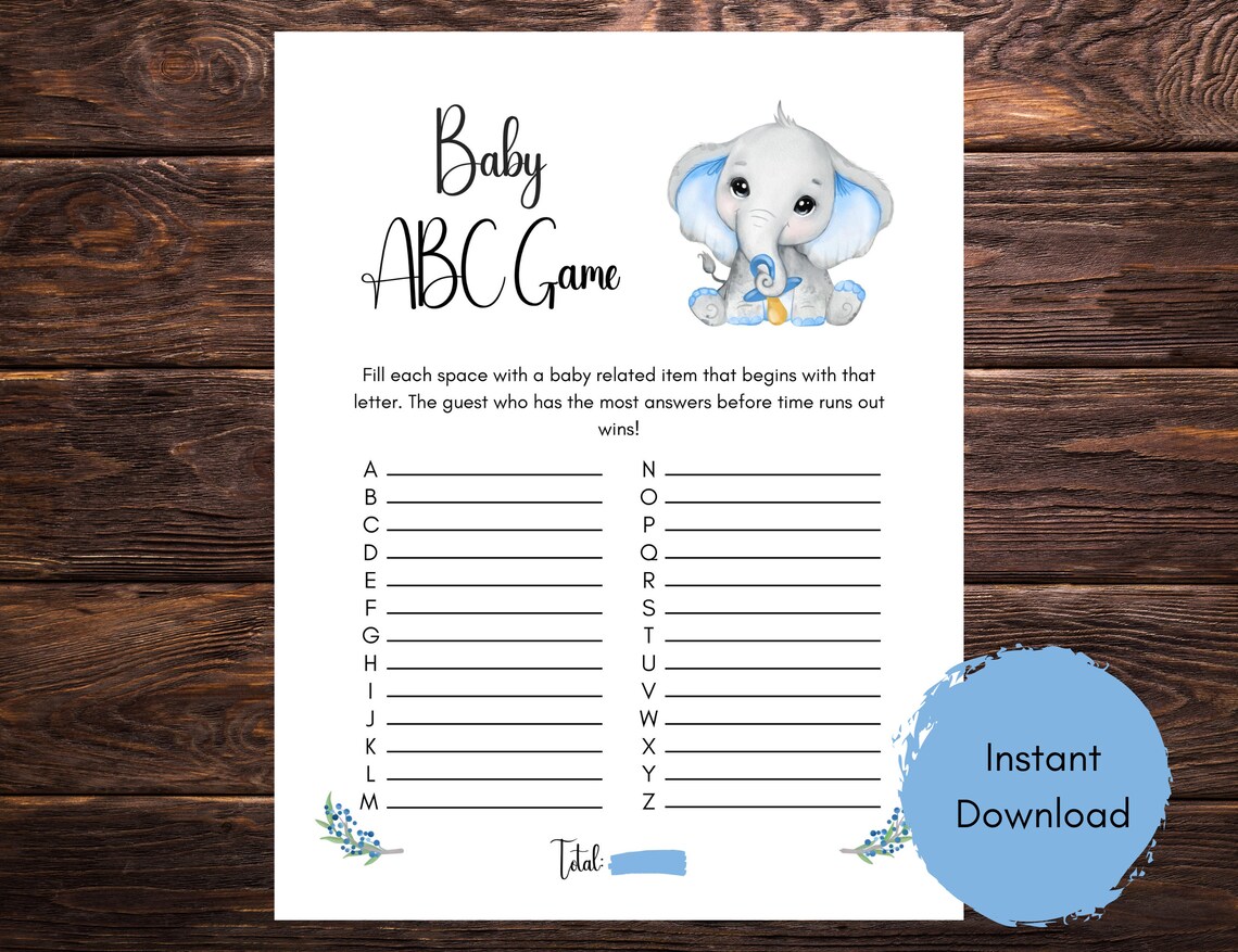 Elephant Baby ABC Game Elephant Baby Shower Baby Item Game - Etsy