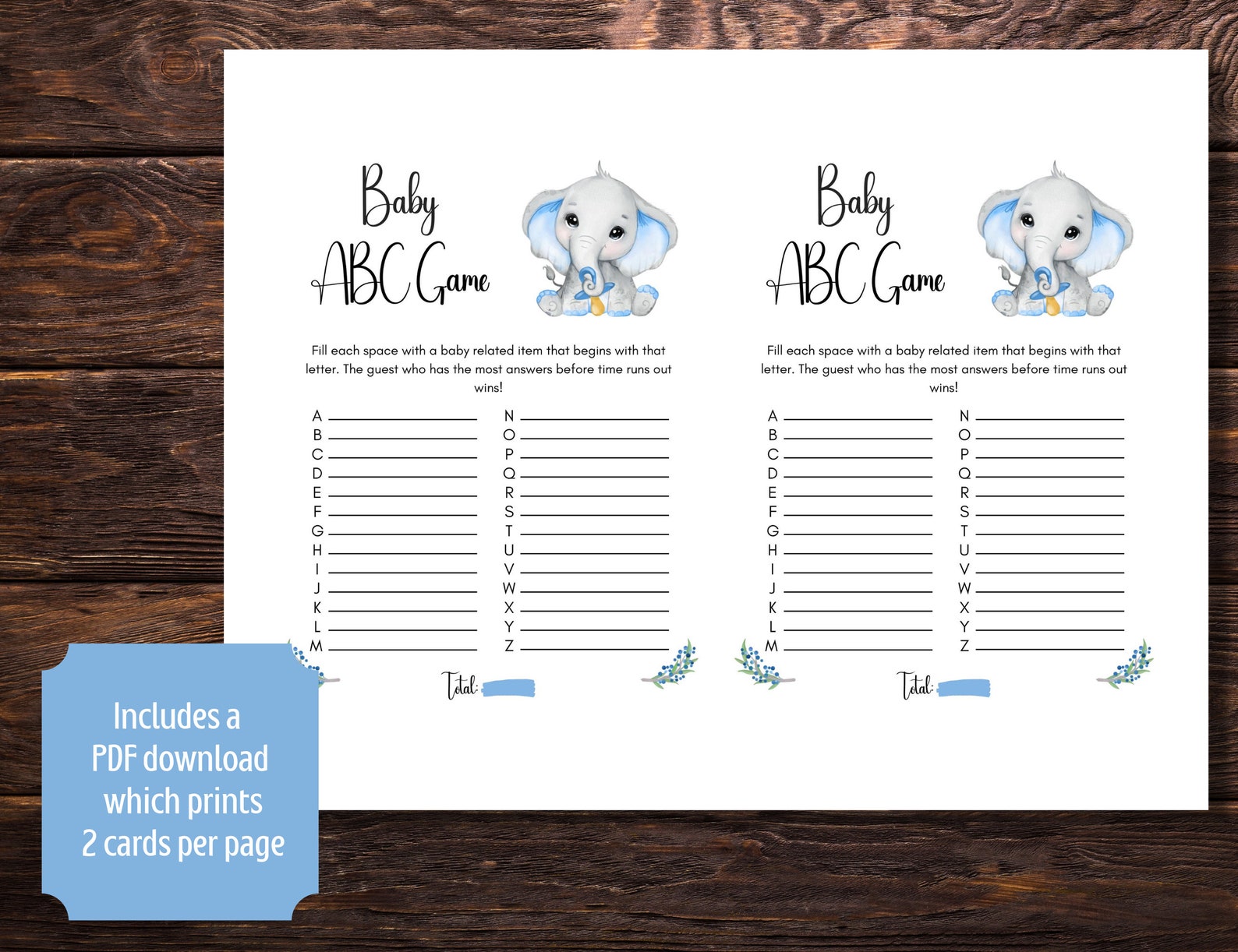Elephant Baby ABC Game, Elephant Baby Shower, Baby Item Game, Baby ...