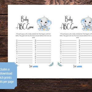 Elephant Baby ABC Game, Elephant Baby Shower, Baby Item Game, Baby ...