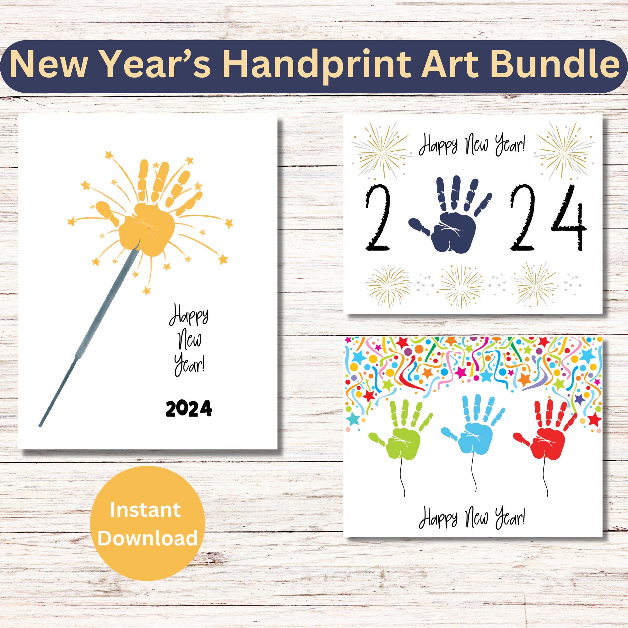 2024 New Years Handprint Craft Bundle, Printable New Years Handprint ...