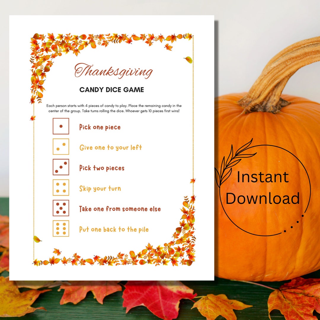 Thanksgiving Candy Dice Game Printable, Instant Download Fall Game ...
