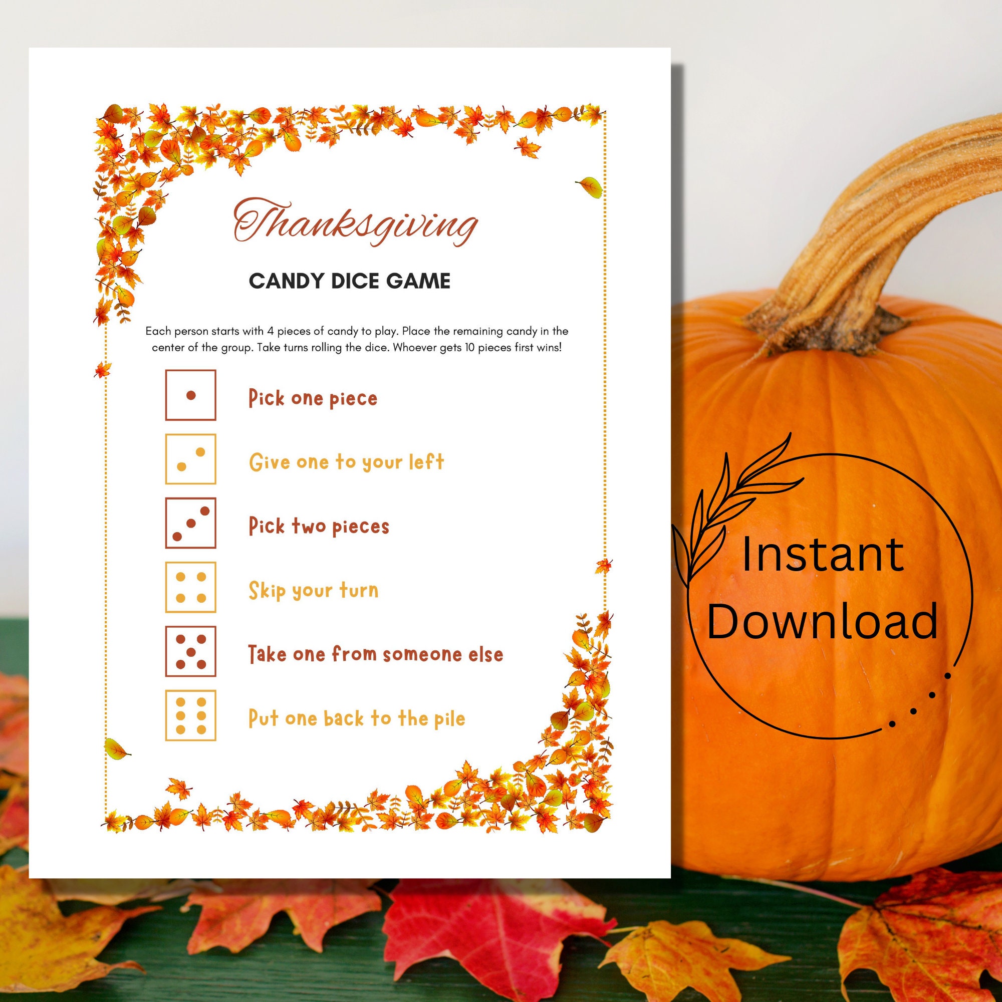 Thanksgiving Candy Dice Game Printable, Instant Download Fall Game ...