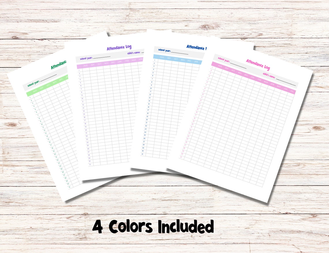 Attendance Sheet, Homeschool Attendance Tracker, Homeschool Planner ...