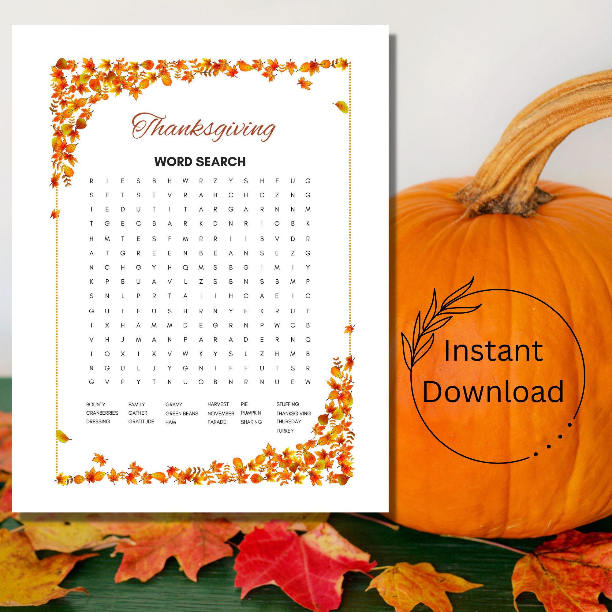 Thanksgiving Word Search Printable Game - Etsy