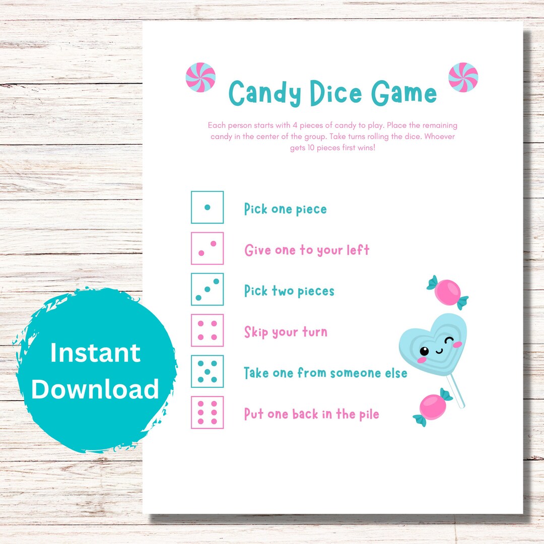 Candy Dice Game, Birthday Party Games, Kids Dice Game, Candy Game ...