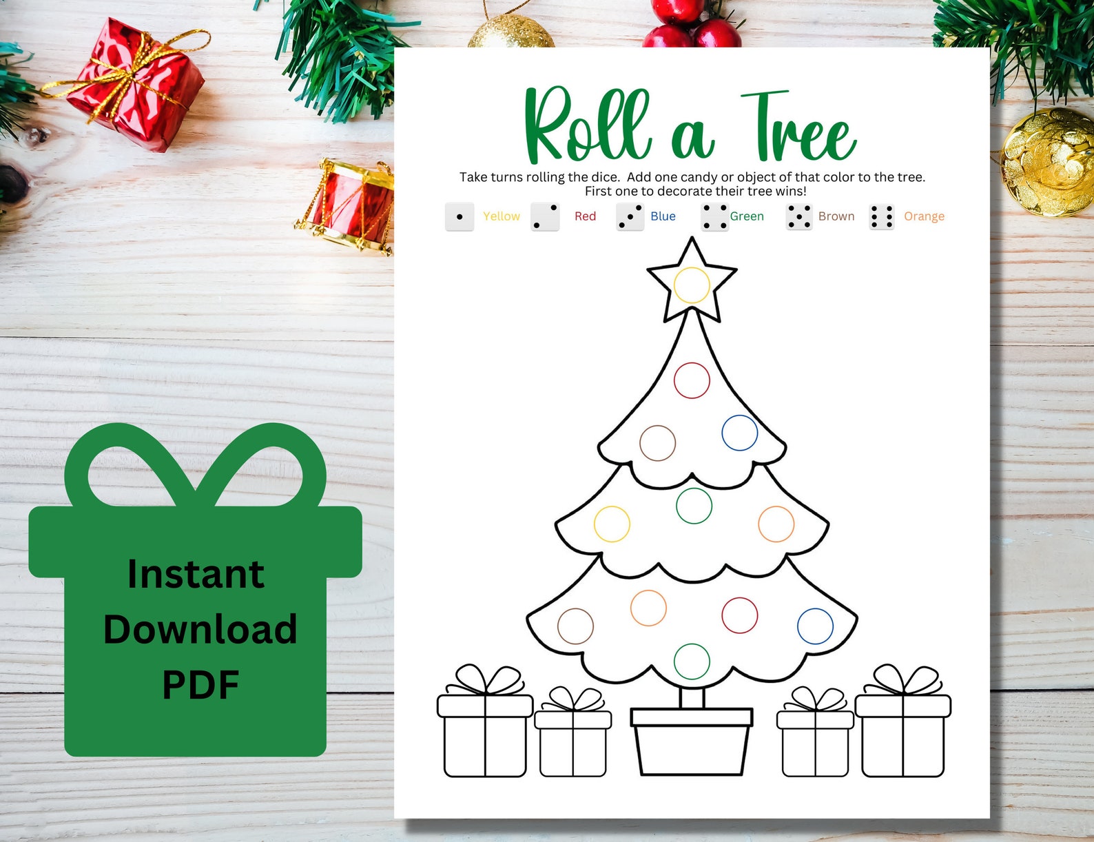 Roll A Tree Game Printable Roll A Christmas Tree Candy Dice - Etsy