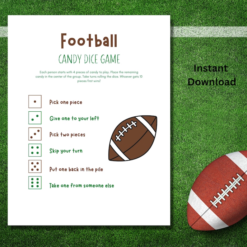 Football Candy Dice Game, Football Party Games for Kids, Birthday Party ...