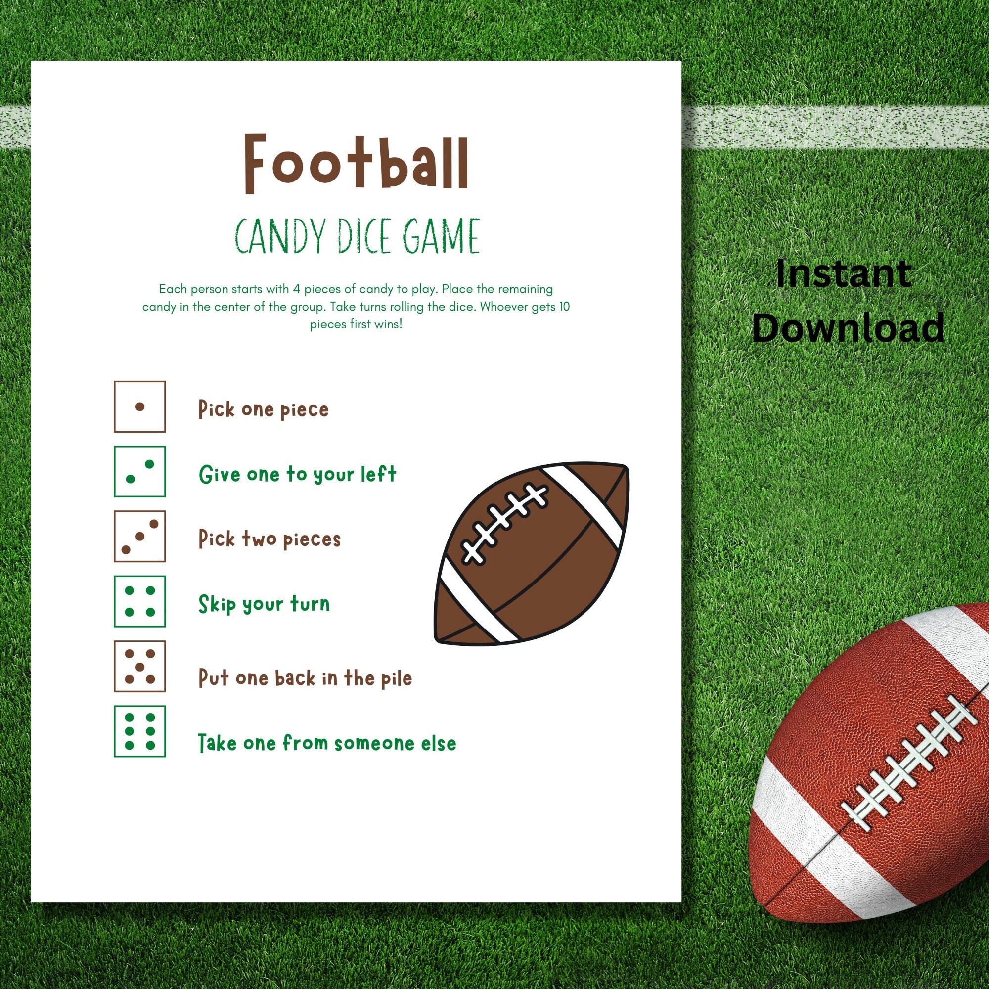 Football Candy Dice Game, Football Party Games for Kids, Birthday Party ...