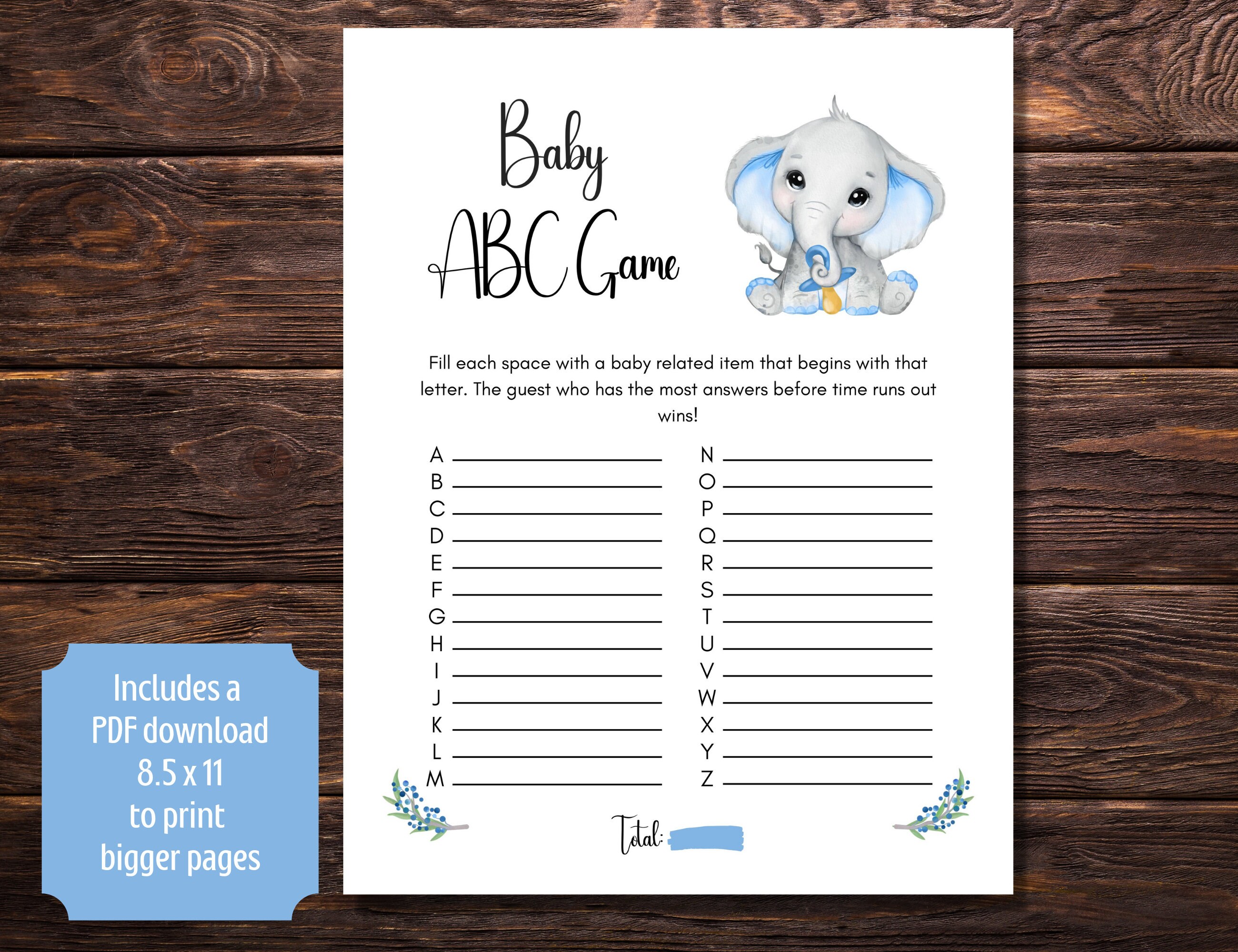 Elephant Baby ABC Game, Elephant Baby Shower, Baby Item Game, Baby ...