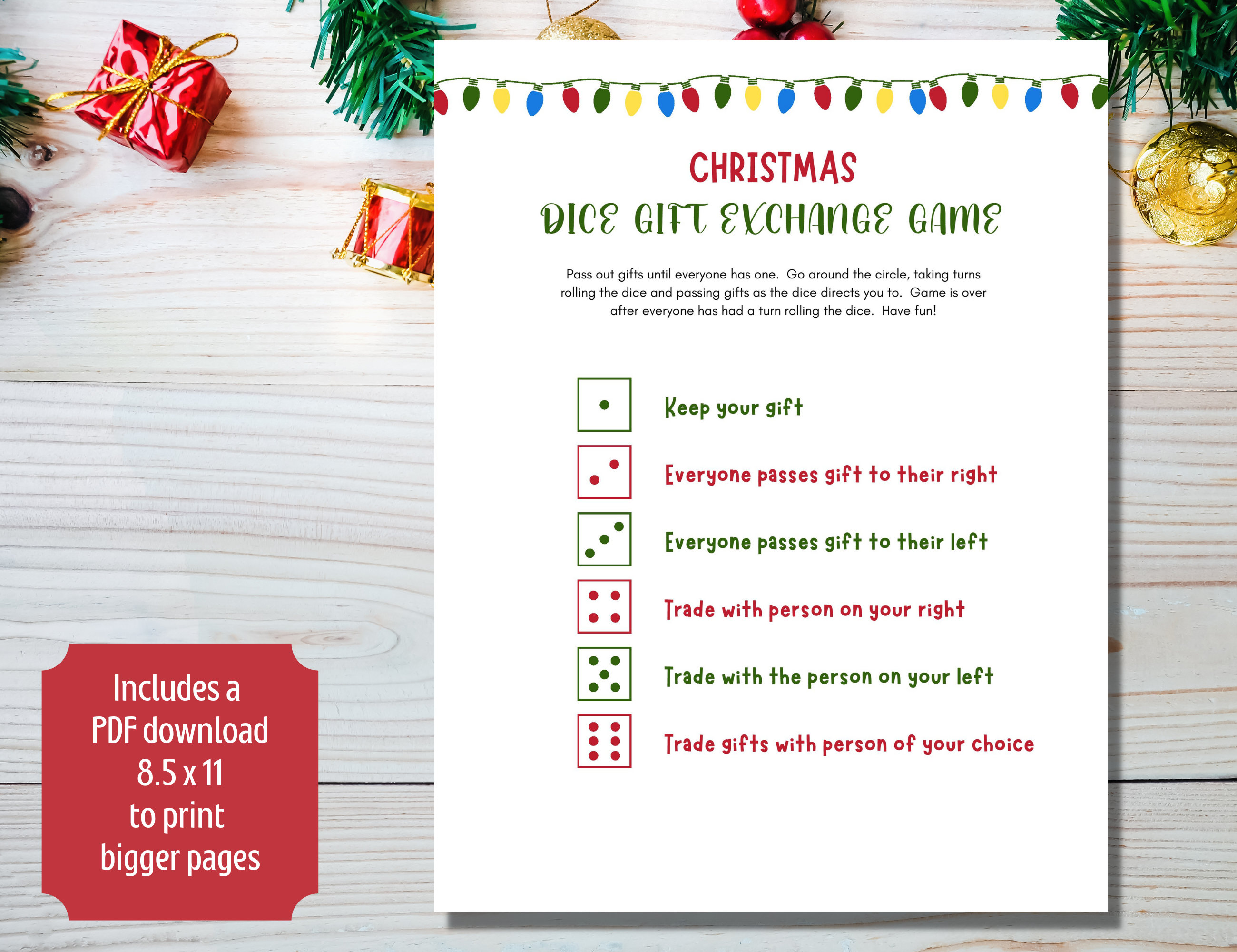 Christmas Gift Exchange Dice Game, White Elephant Gift Exchange, Roll ...