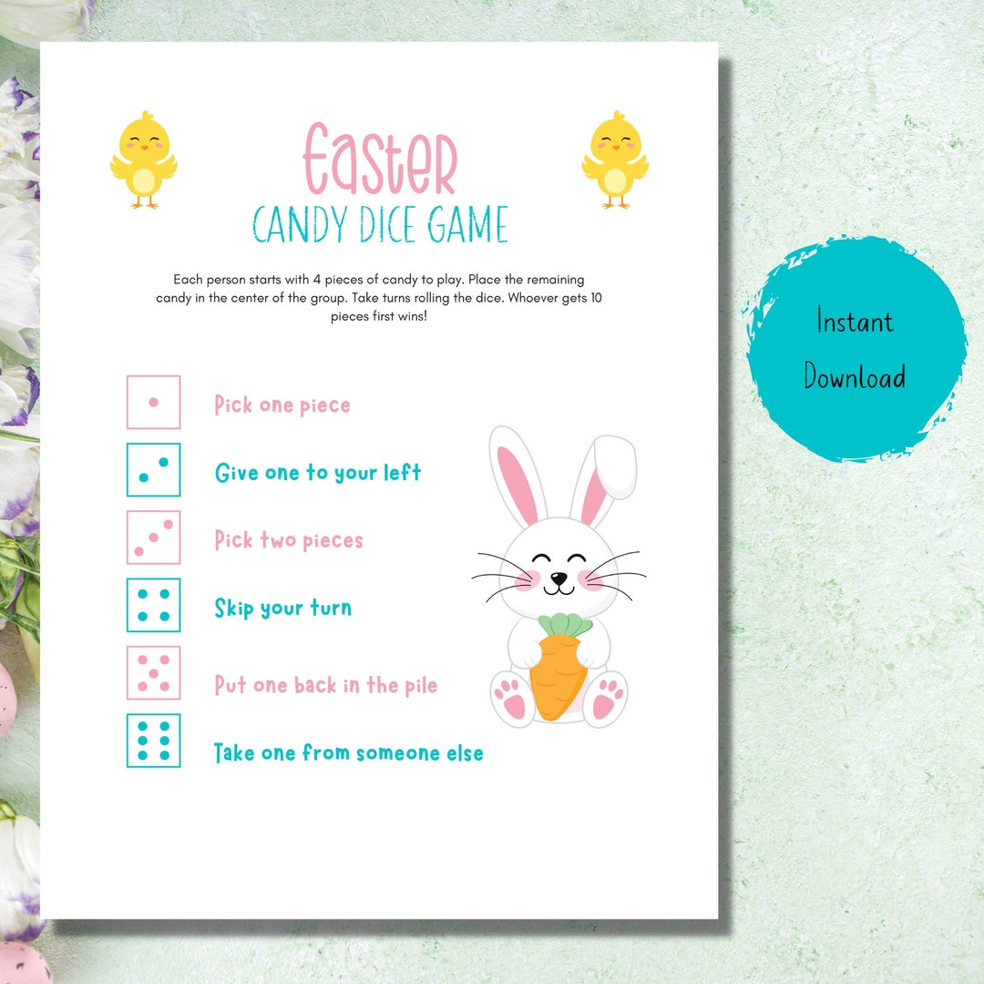 Easter Candy Dice Game, Printable Easter Game, Dice Games for Kids ...