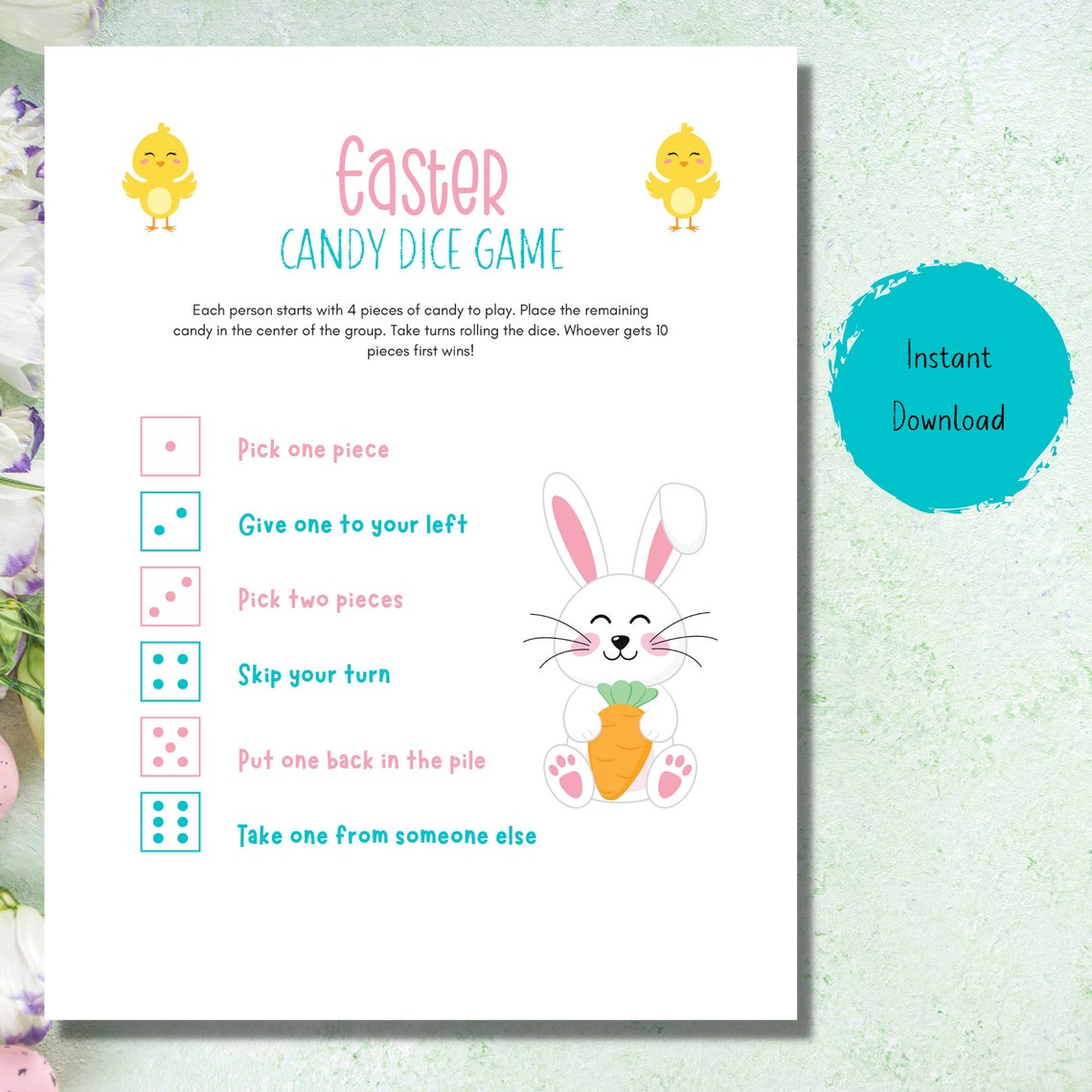 Easter Candy Dice Game, Printable Easter Game, Dice Games for Kids ...