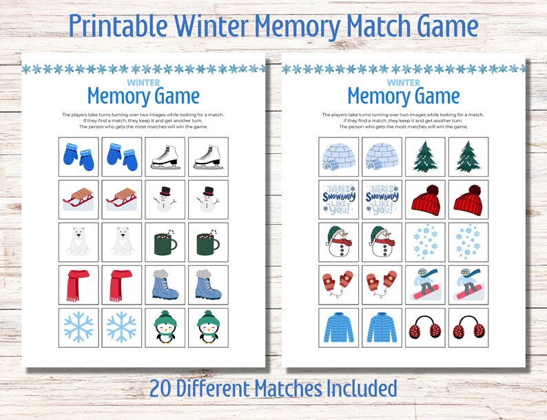 Winter Memory Matching Game Printable Winter Games for Kids - Etsy
