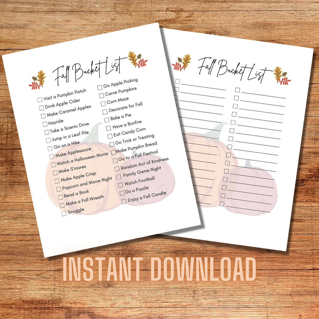 Fall Bucket List Printable, Autumn Bucket List, Fall Family Activities ...