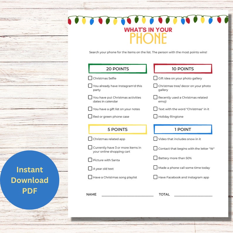 Christmas What's on Your Phone Game, Xmas Scavenger Hunt, Christmas ...