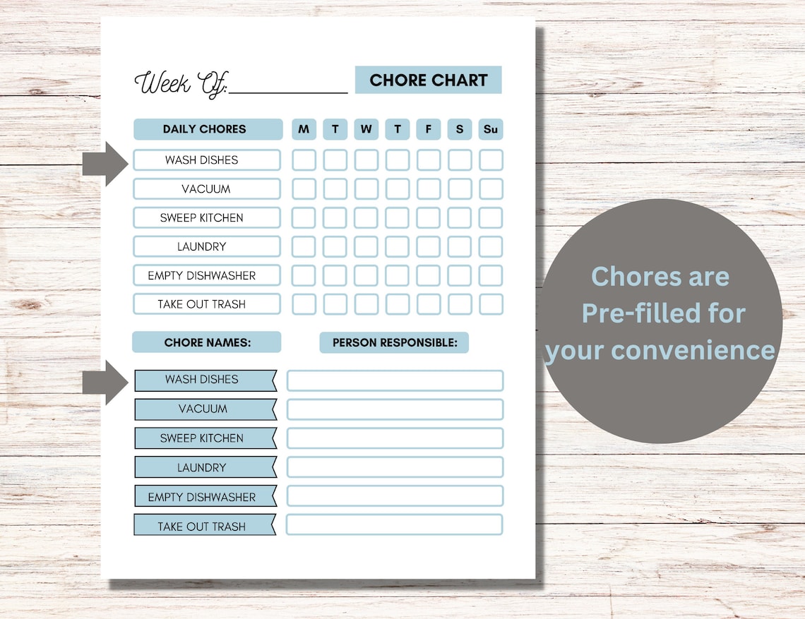 Chore Chart Printable, Daily Chore Chart, Couples Chore Chart, Family ...