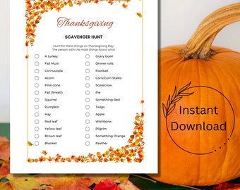 Thanksgiving Scavenger Hunt, Printable Autumn, Game for Kids ...
