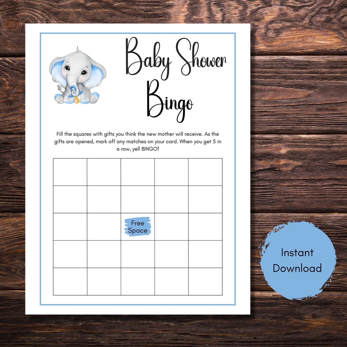 Baby Bingo Game, Blue Elephant Baby Shower Bingo, Baby Shower Bingo ...