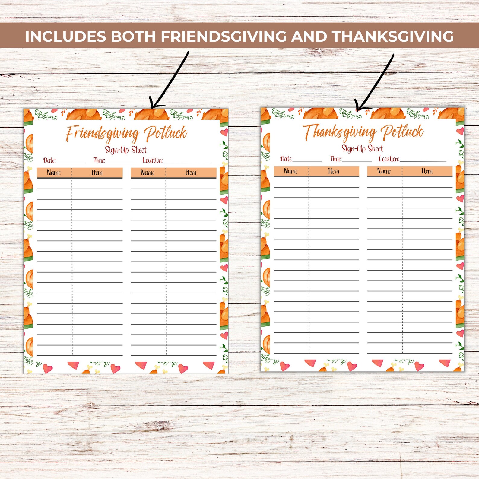 Thanksgiving Potluck Sign up Sheet, Friendsgiving Potluck Sign up Sheet ...