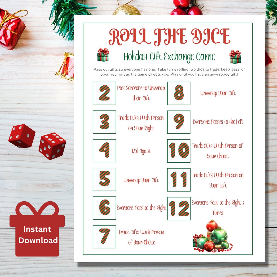 Christmas Gift Exchange Dice Game, Roll the Dice Holiday Gift Exchange ...