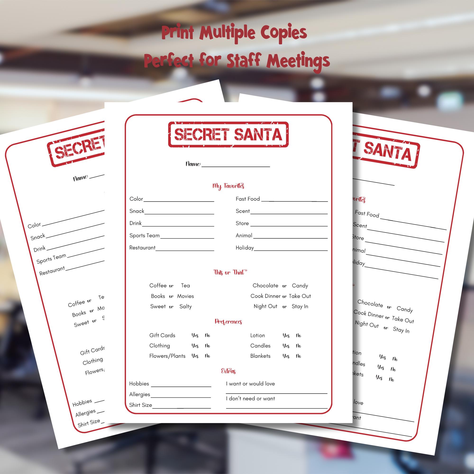Secret Santa Questionnaire Printable, Secret Santa Survey, Christmas ...