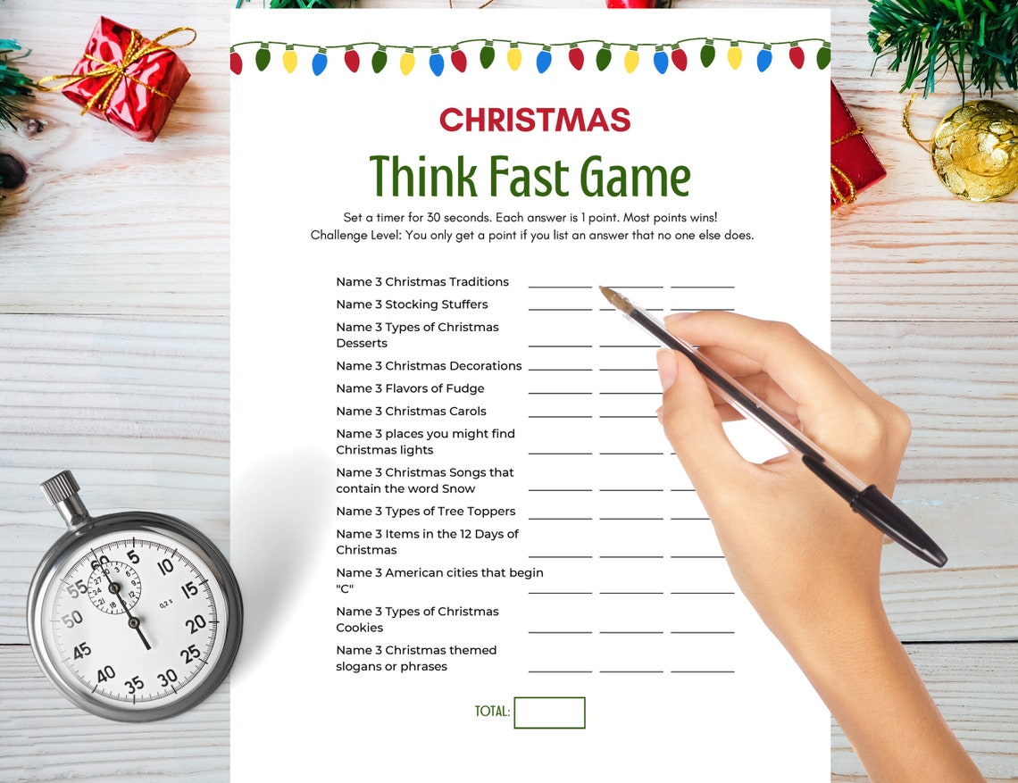 Christmas Think Fast Game Printable, Instant Download Christmas Game ...