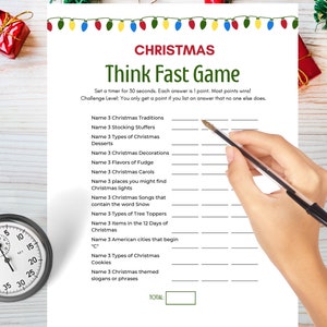 Christmas Think Fast Game Printable, Instant Download Christmas Game ...