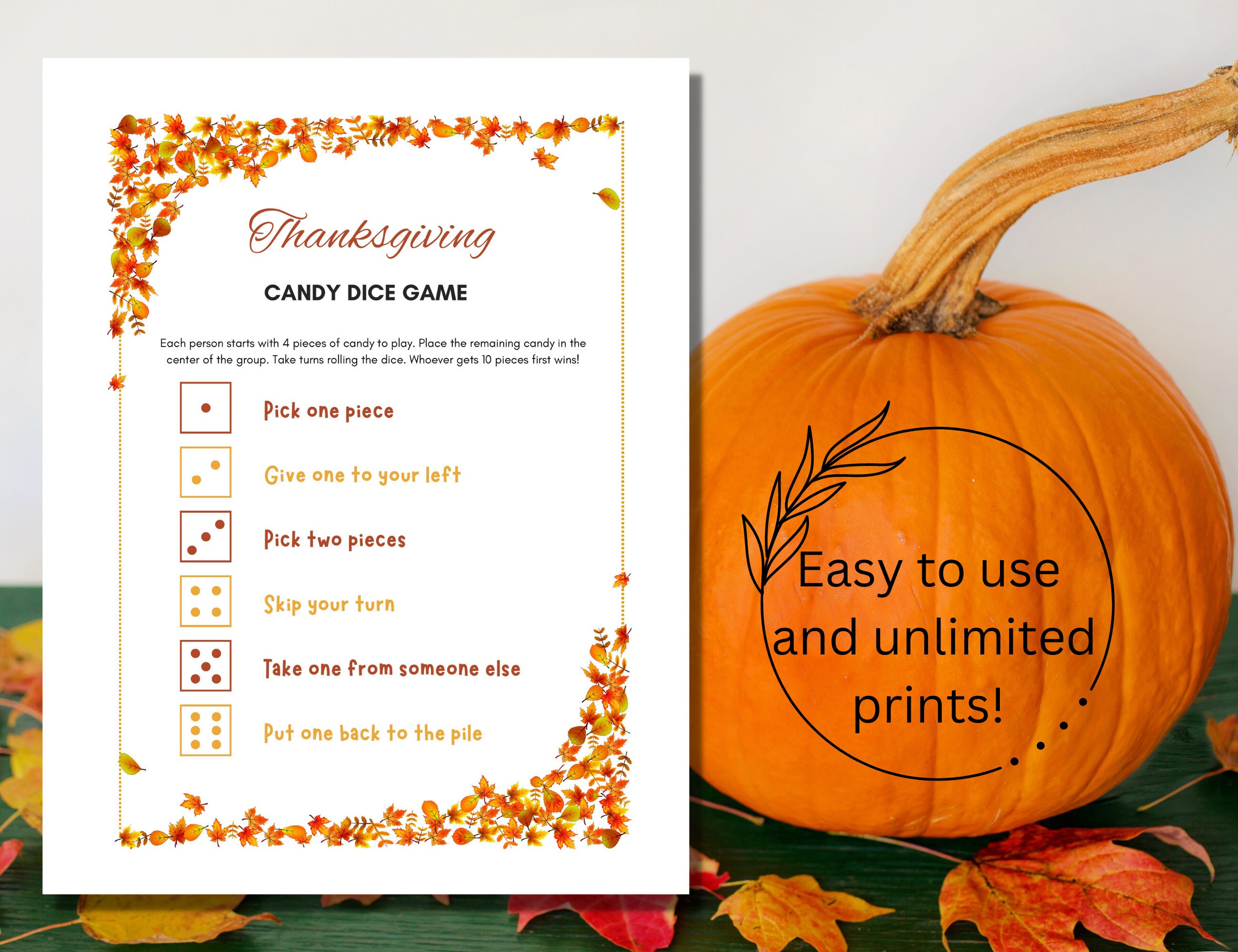 Thanksgiving Candy Dice Game Printable, Instant Download Fall Game ...