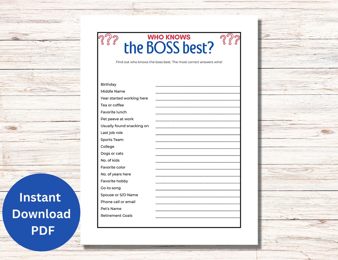 Who Knows The Boss Best Game Office Party Games Office Etsy
