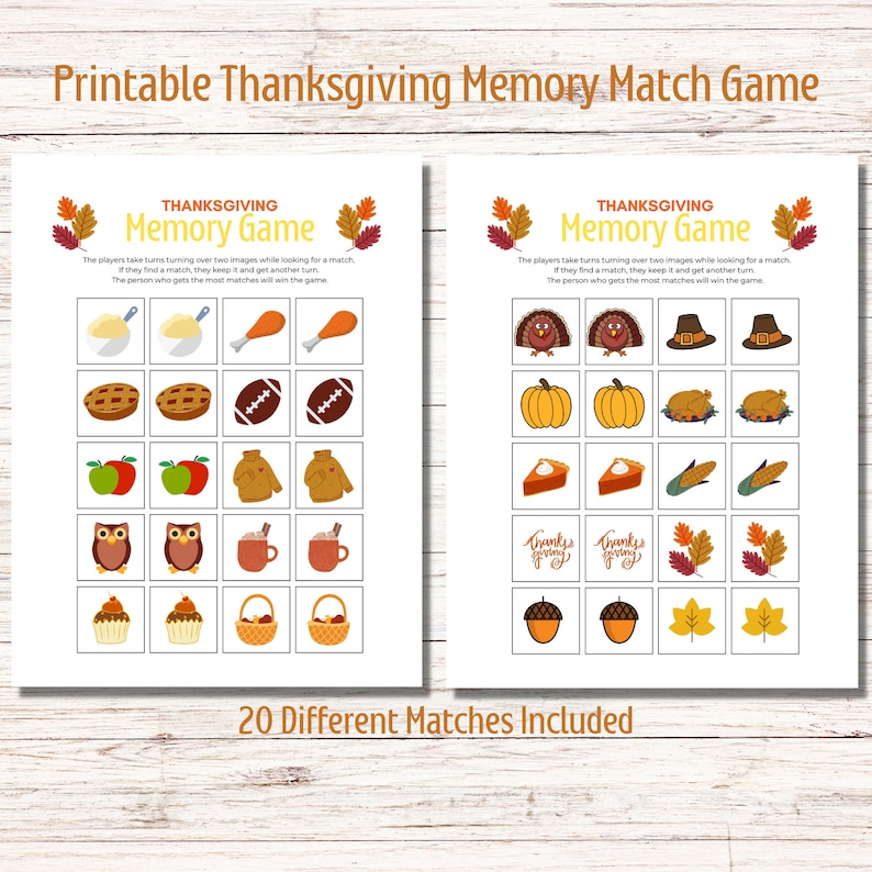 Thanksgiving Memory Game, Thanksgiving Matching Game, Printable ...