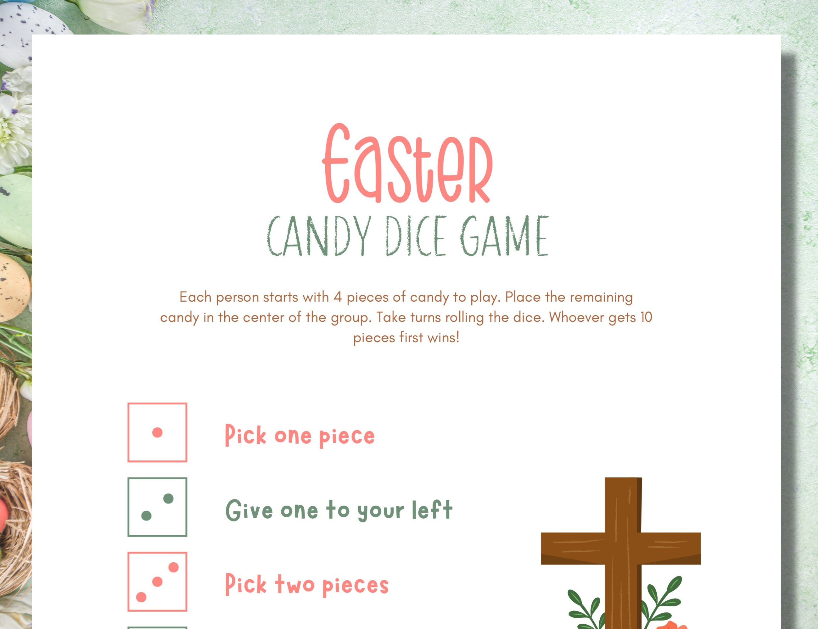 Easter Candy Dice Game, Printable Easter Game, Dice Games for Kids ...