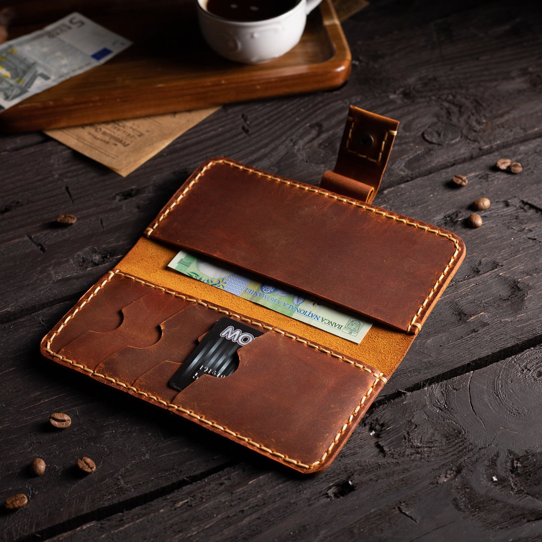 Full Grain Leather Checkbook Cover With Card Slots, Personalized Wallet ...