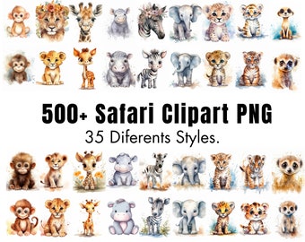 Watercolor Safari Baby Animals Clipart, 53 Baby Animals PNG, Baby Room ...