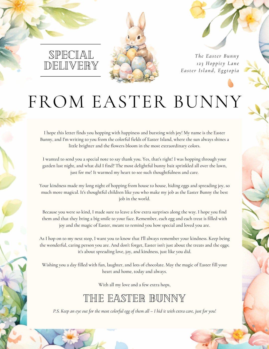 Easter Letter Printable Easter Letter From the Easter Bunny - Etsy