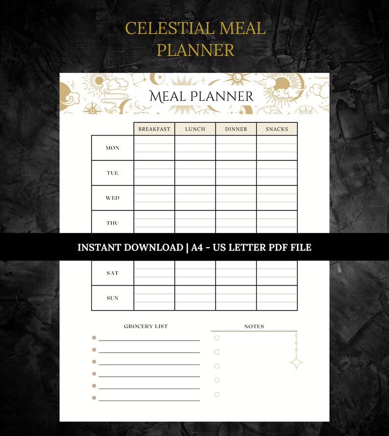Celestial Meal Planner + Grocery List | Meal Planner Printable | Plan Your Meals | Tracking List ...
